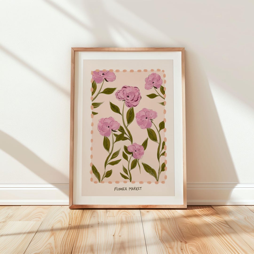 Flower Market Print, Floral Poster, Handdrawn Flower Market Poster ...