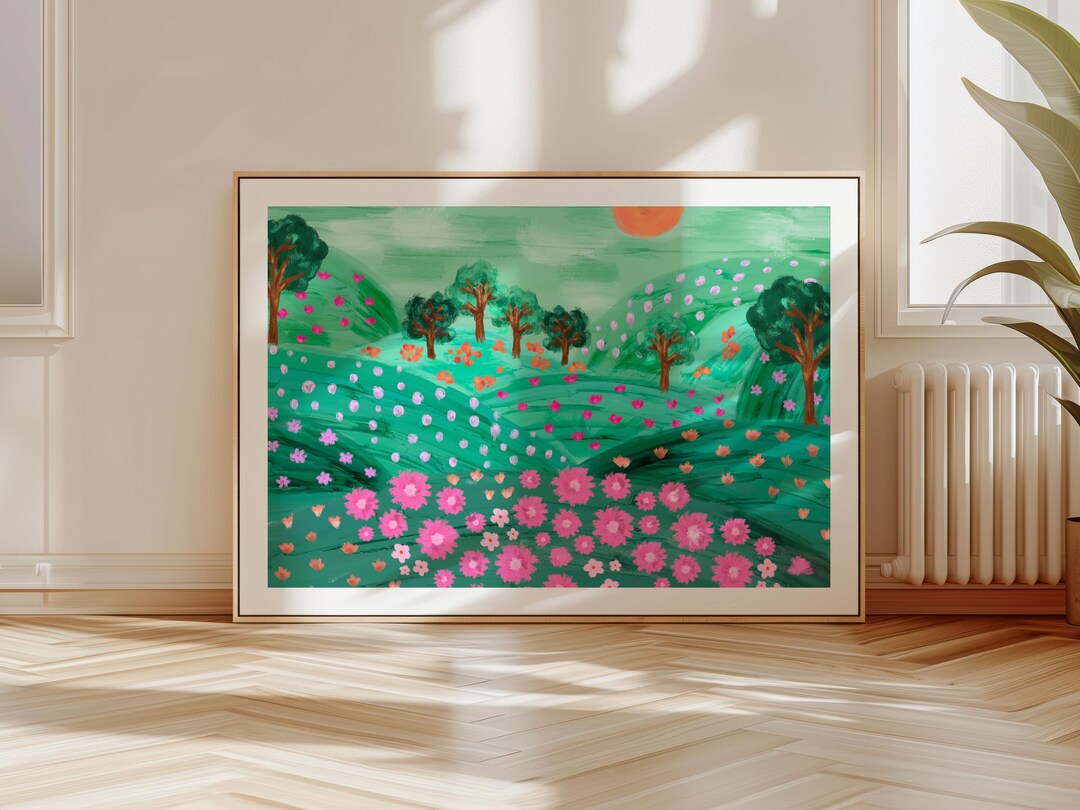 Abstract Landscape Art Print, Colorful Hills, Flowers Poster - Etsy