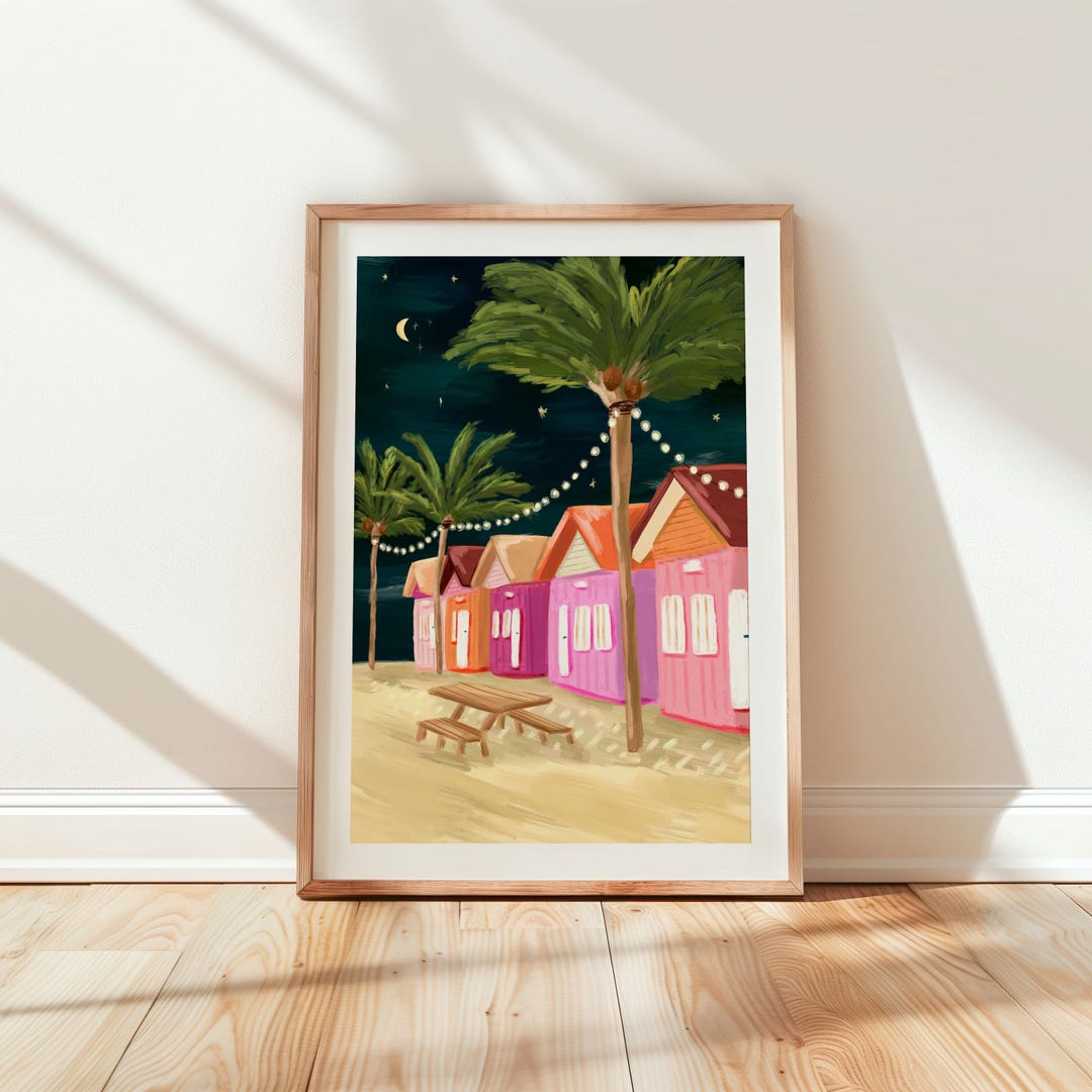 Caribbean Nights Wall Art Print, Colourful Barbados Travel Illustration ...