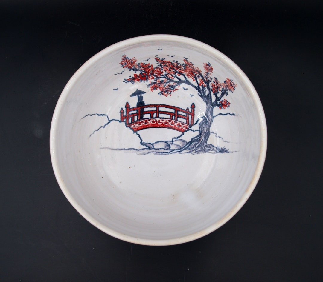 Ceramic Ramen Soup Bowl or Poke Bowl With Geisha on a Bridge in a ...