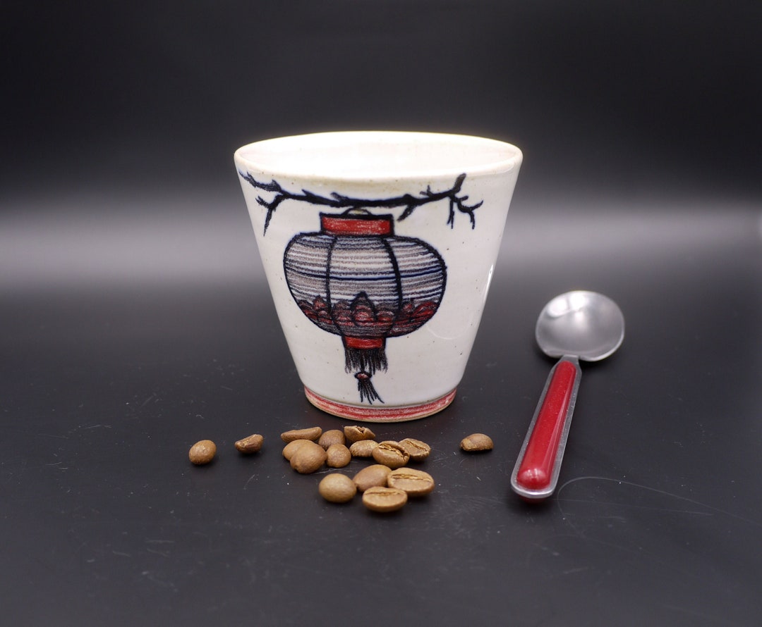 Conical Ceramic Red Lantern Cup With Baroque Handle - Etsy UK