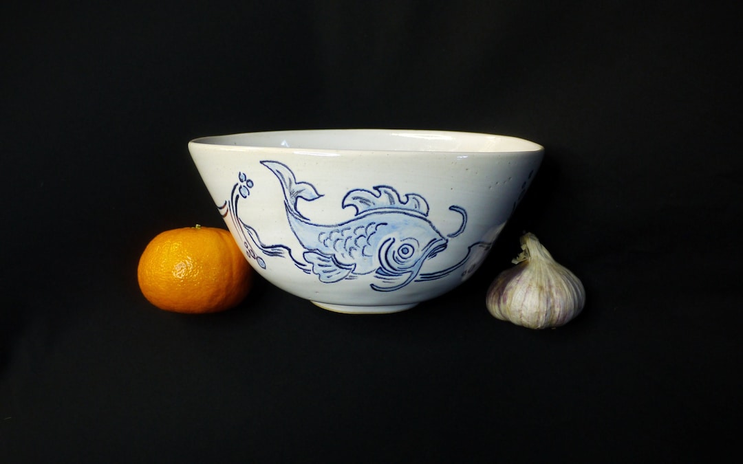 Large Oval Blue Fish Ceramic Bowl - Etsy