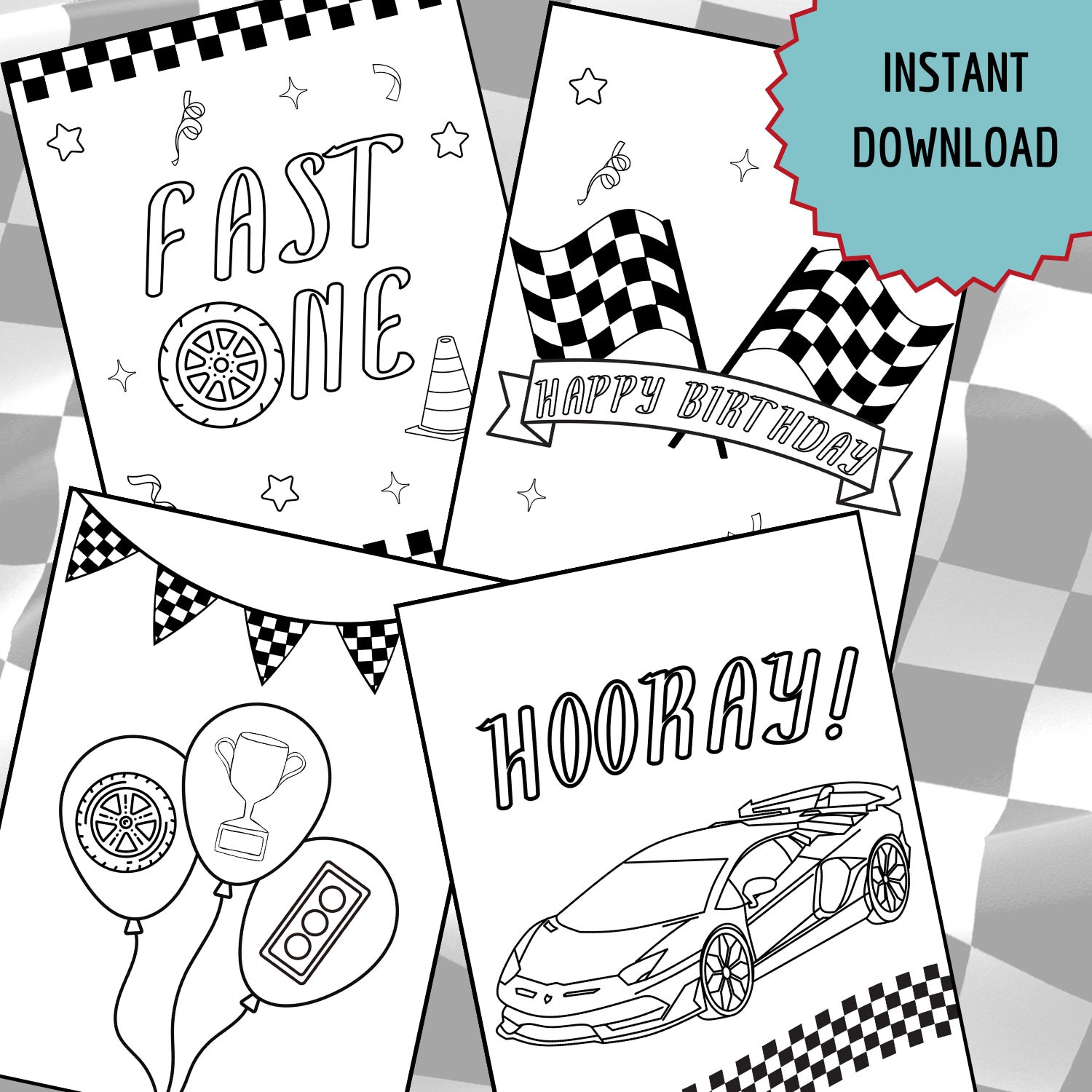 1st Birthday - Fast One Car Theme Coloring Pages - Etsy