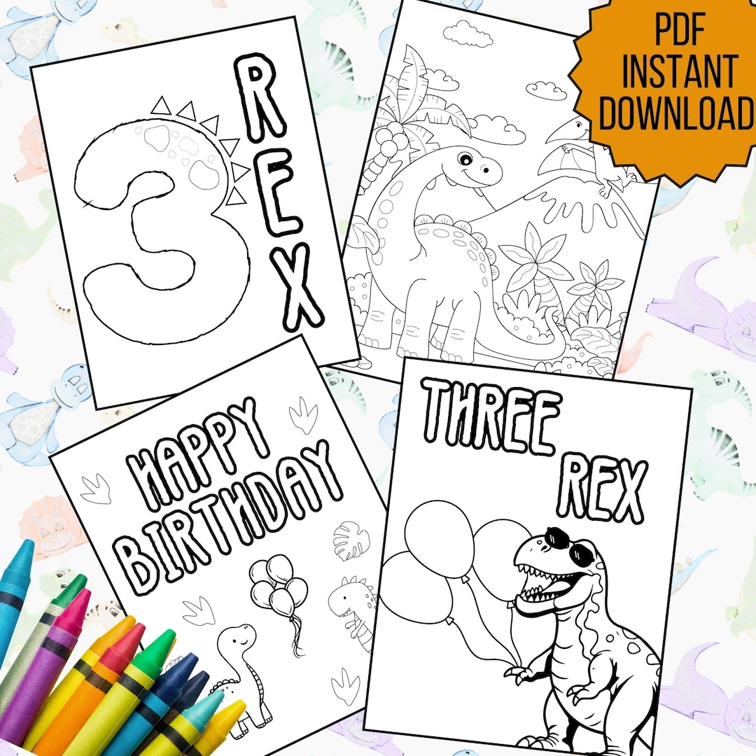 3rd Birthday - Three Rex 3rd Birthday Party Theme Coloring Pages - Etsy