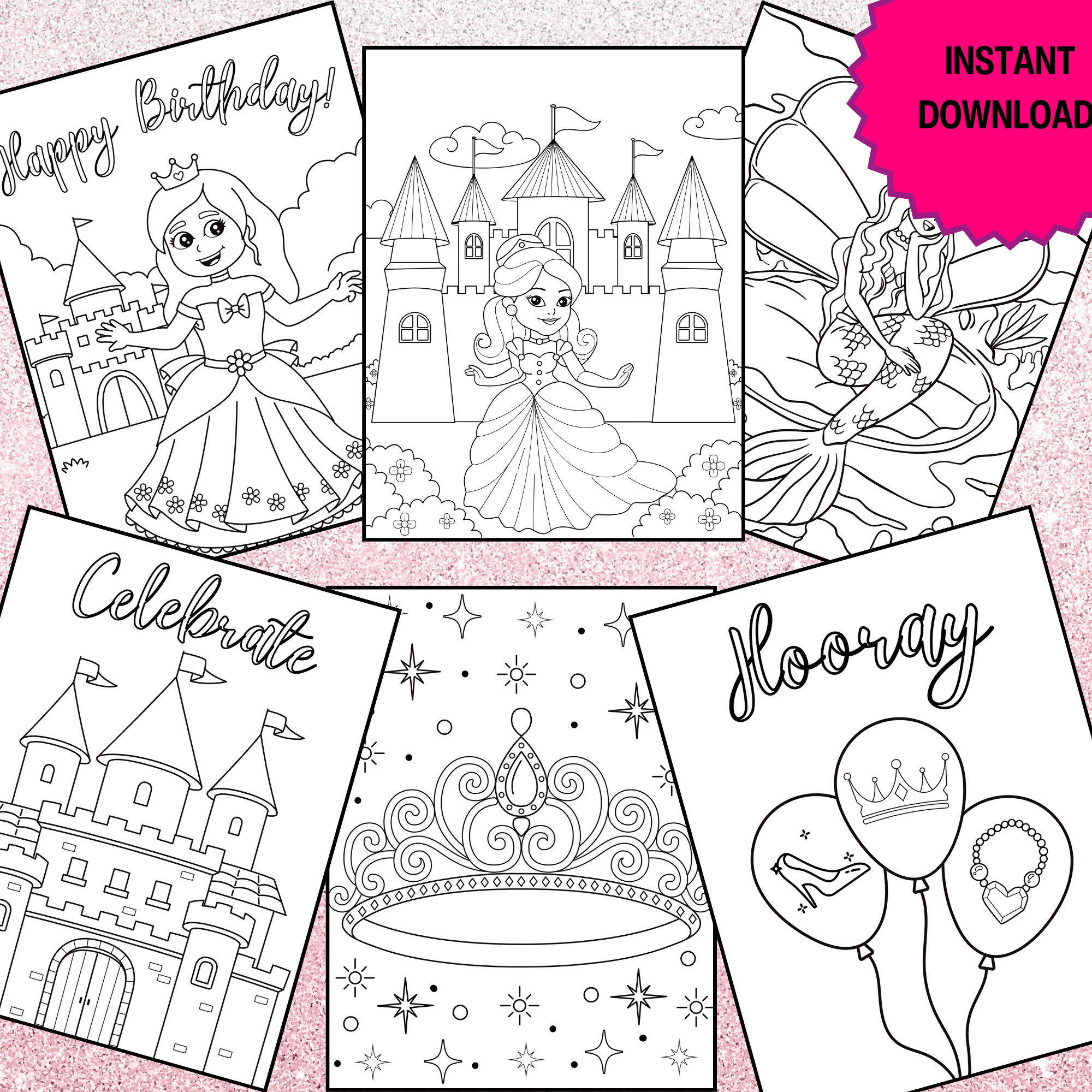 Princess Birthday Theme Coloring Pages - Etsy