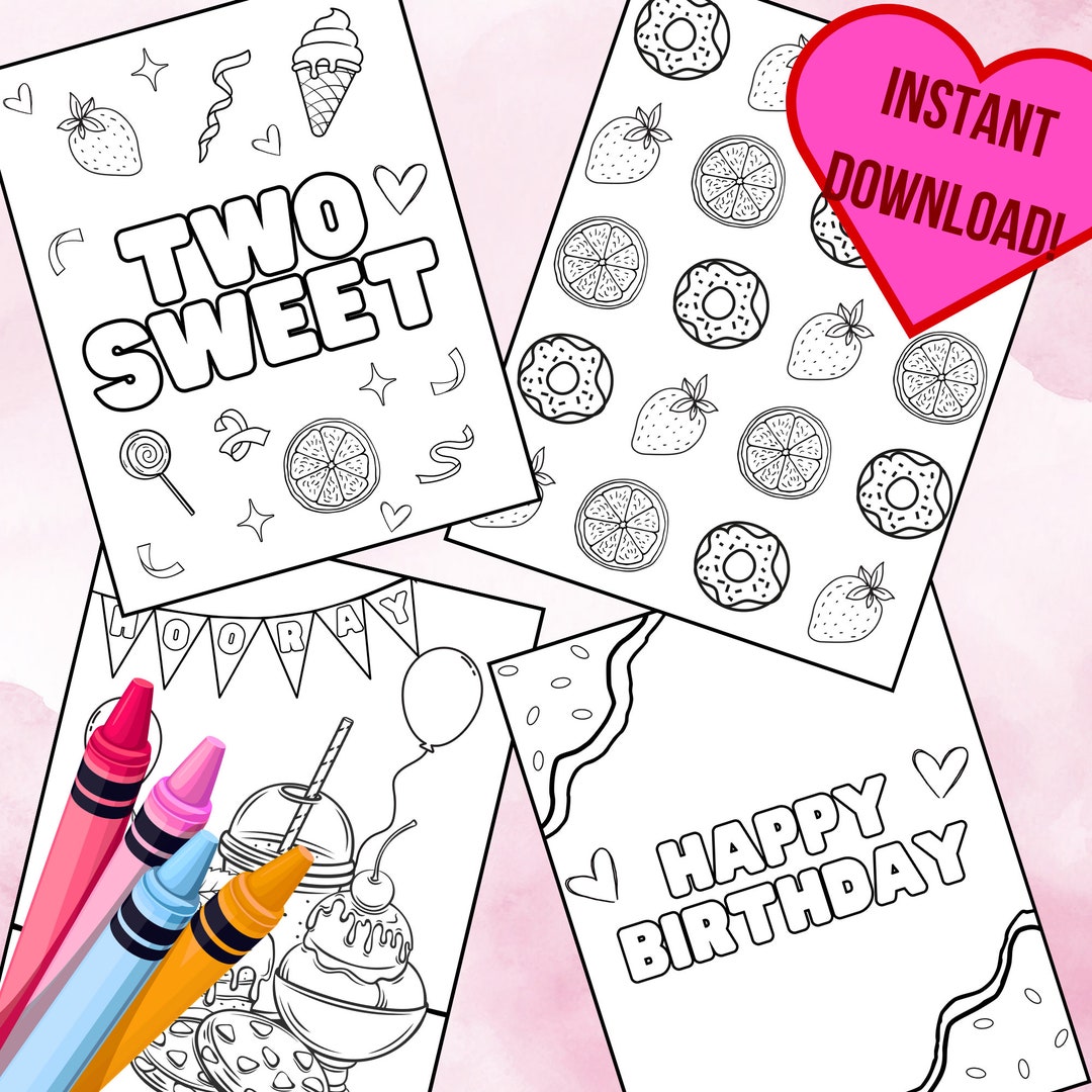 2nd Birthday - Two Sweet Birthday Coloring Sheets - Etsy