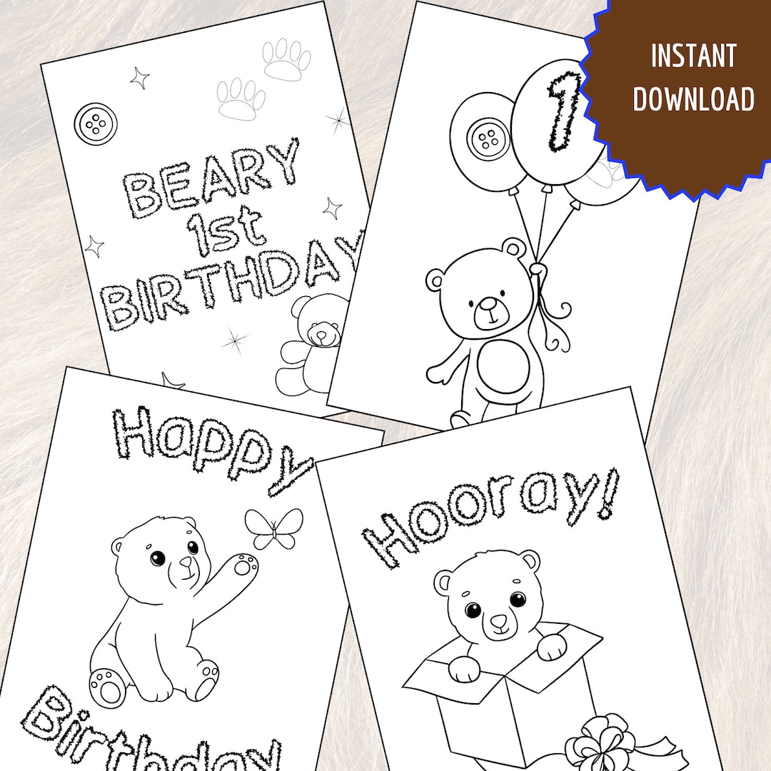 1st Birthday - Beary First Birthday Bear Theme Coloring Pages - Etsy