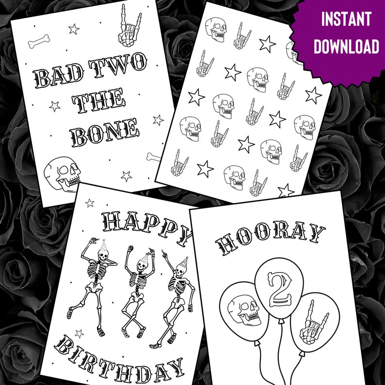 2nd Birthday - Bad Two the Bone Theme Coloring Pages - Etsy