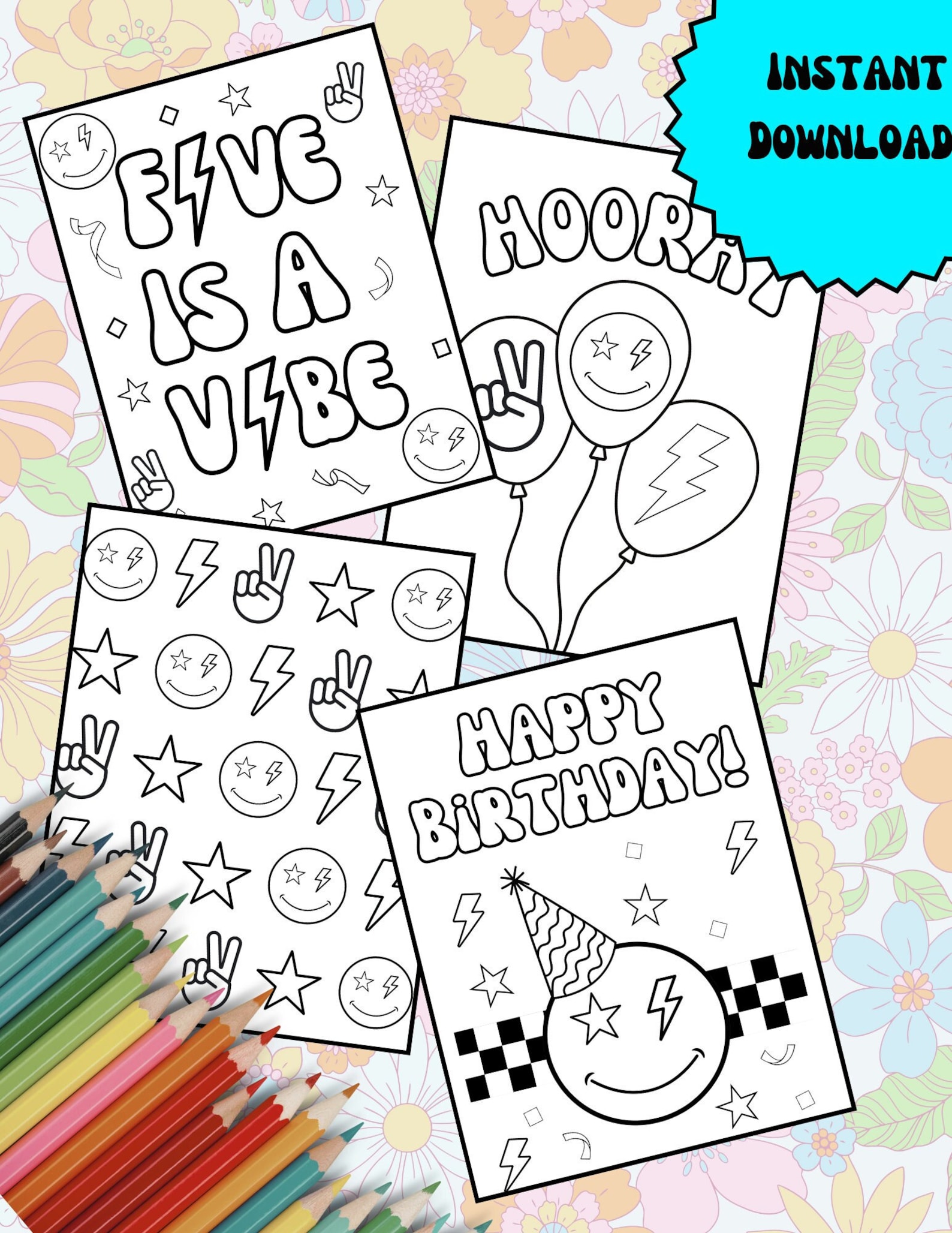 5th Birthday Coloring Sheets - Five is a Vibe 5th Birthday - Fifth ...