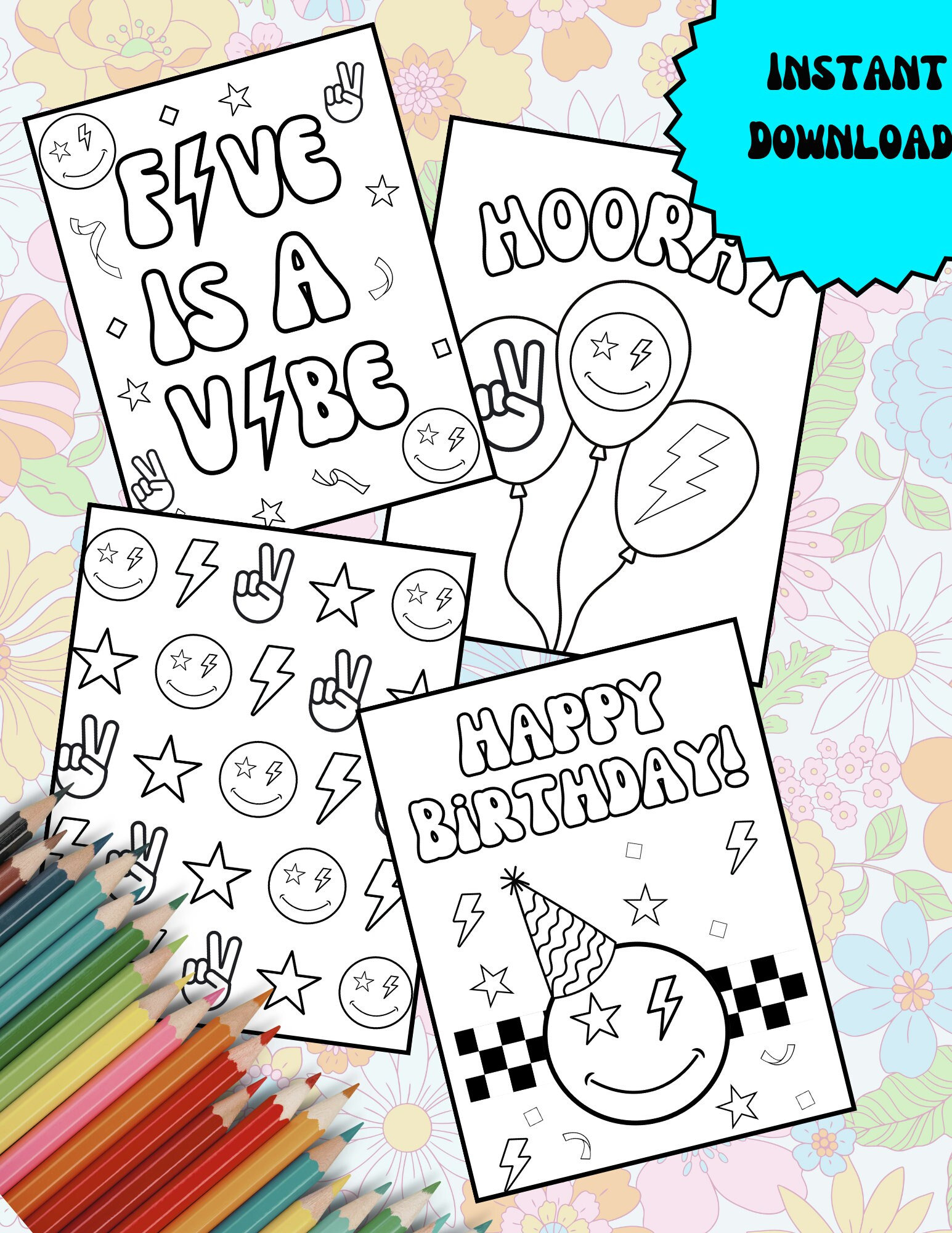 5th Birthday Coloring Sheets - Five is a Vibe 5th Birthday - Fifth ...