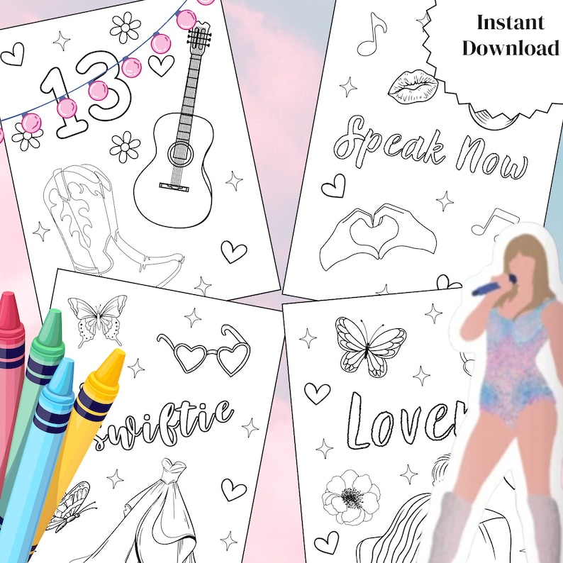 Swiftie Coloring Pages - Taylor 13 - Kids and Adult Party Activity - Etsy