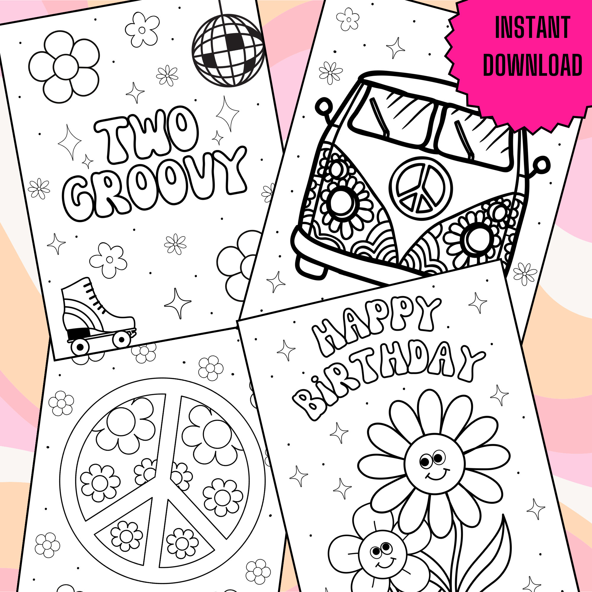 2nd Birthday - Two Groovy Birthday Coloring Pages - Etsy