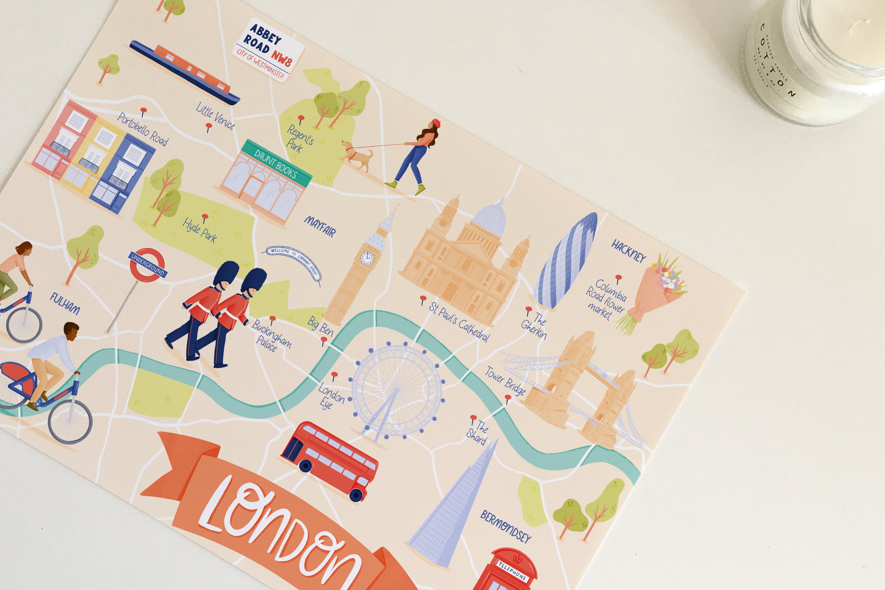 London Map Print, Illustrated Map of London Travel Print, City of ...