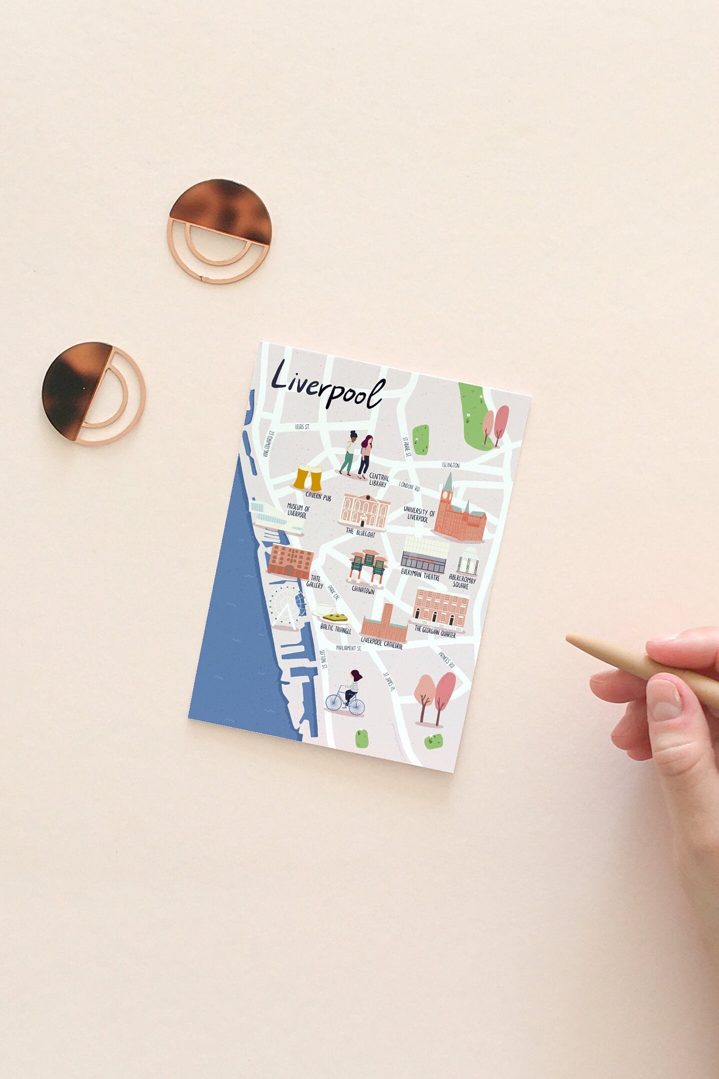 Liverpool Map Illustrated Map Postcard City Postcard - Etsy