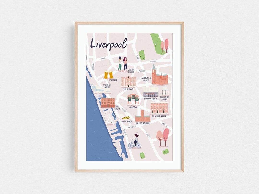 Liverpool Map Illustration Print | Living Room and Office Wall Art ...