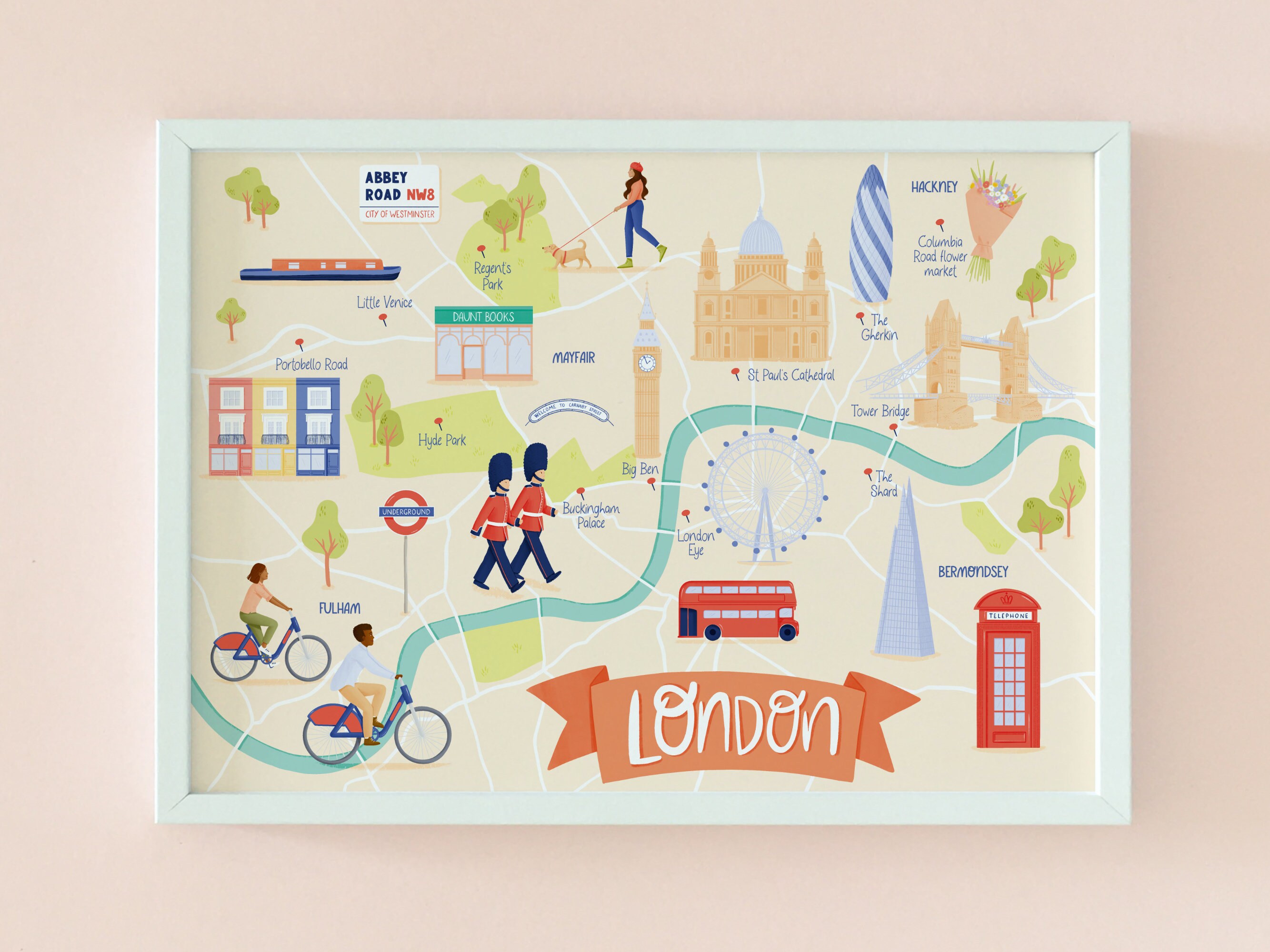 London Map Print Illustrated Map of London Travel Print City - Etsy