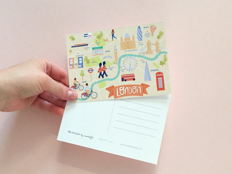London Map Postcard, Map of London, Travel Illustration Postcard ...