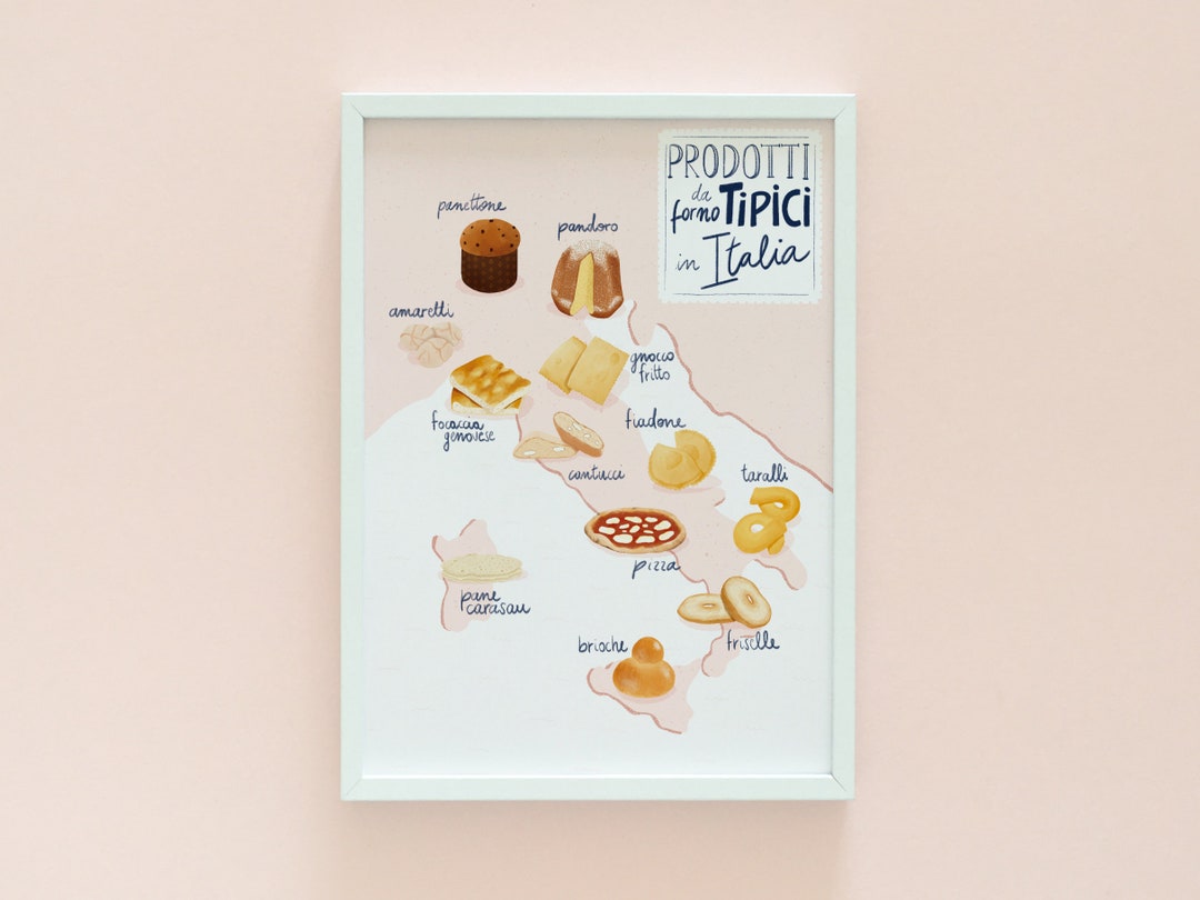 Italy Food Map Print Food Illustration Print Italy Map Print - Etsy