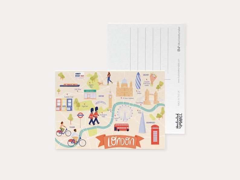 London Map Postcard, Map of London, Travel Illustration Postcard ...