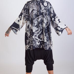 Short Unisex Kimono Neko Mono Sphynx Cat Print Robe Caftan One Size ...