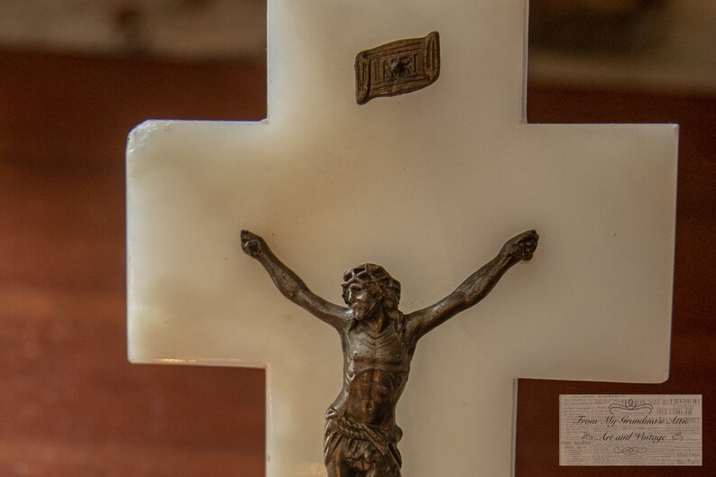 French Antique White Marble Crucifix With Brass Jesus-christ small Chip ...