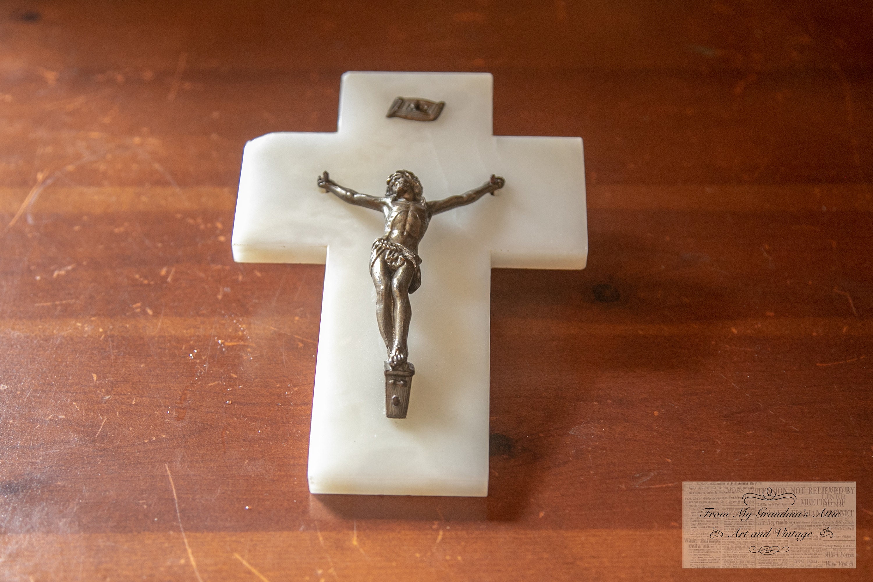French Antique White Marble Crucifix With Brass Jesus-christ small Chip ...