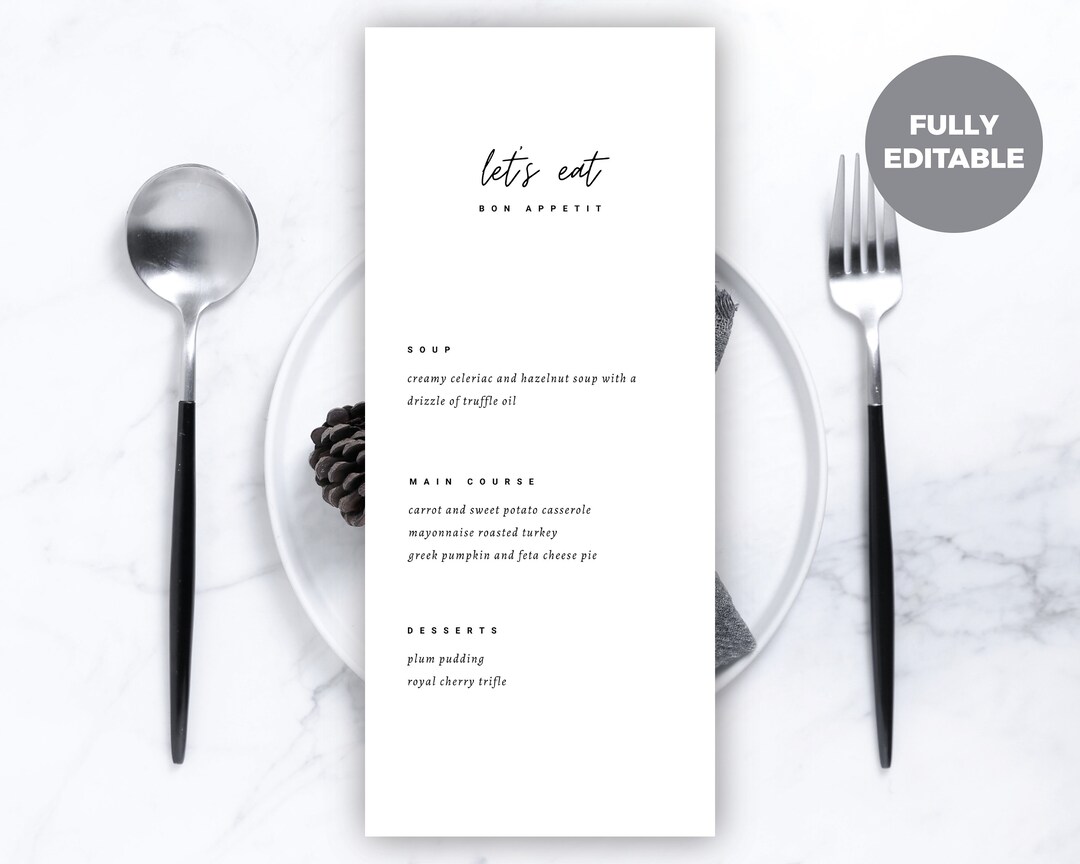 EDITABLE CUSTOM Menu Template | Dinner Eating Dish | Dinner Menu ...