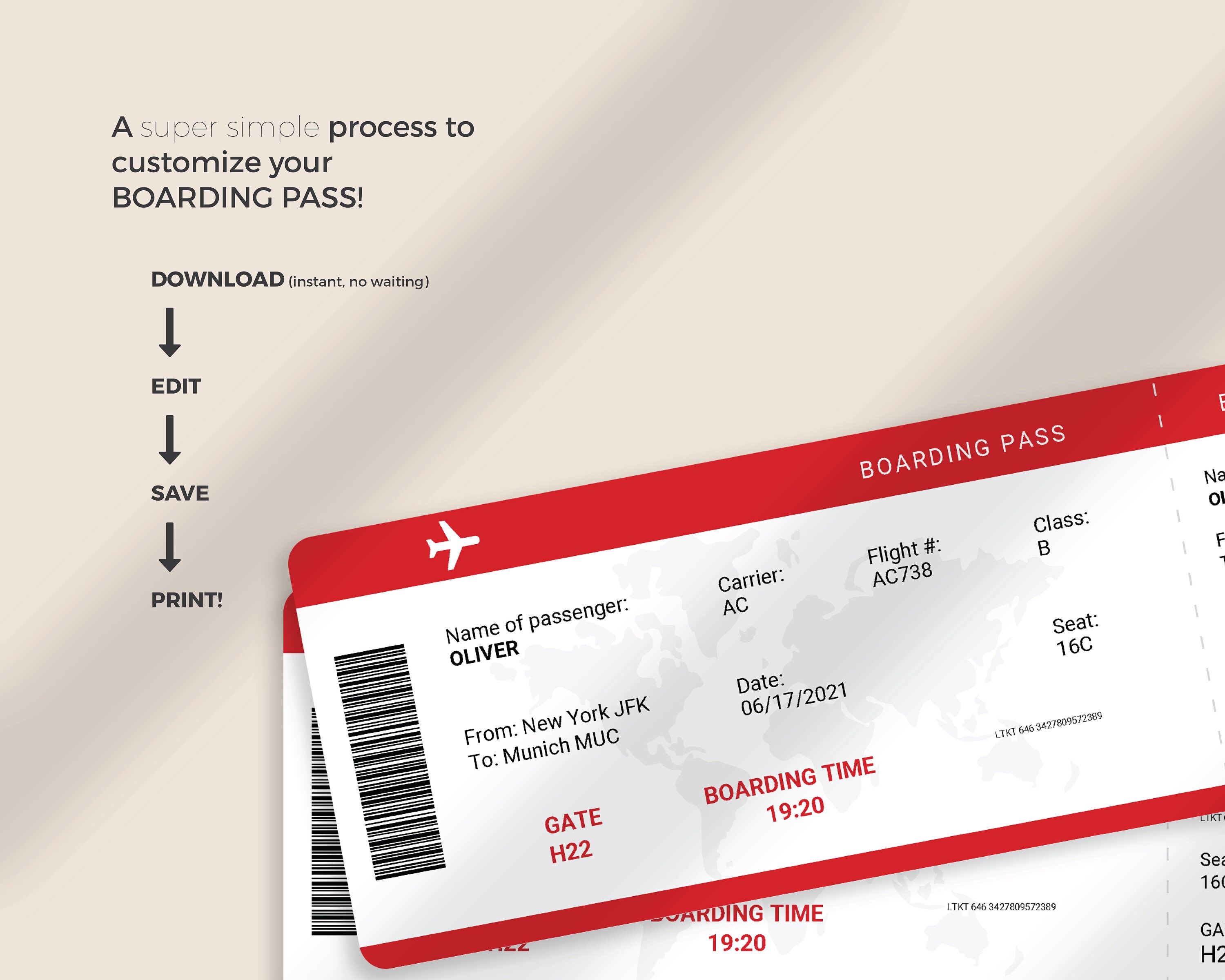 EDITABLE CUSTOM Boarding Pass Travel Trip Present Birthday | Etsy