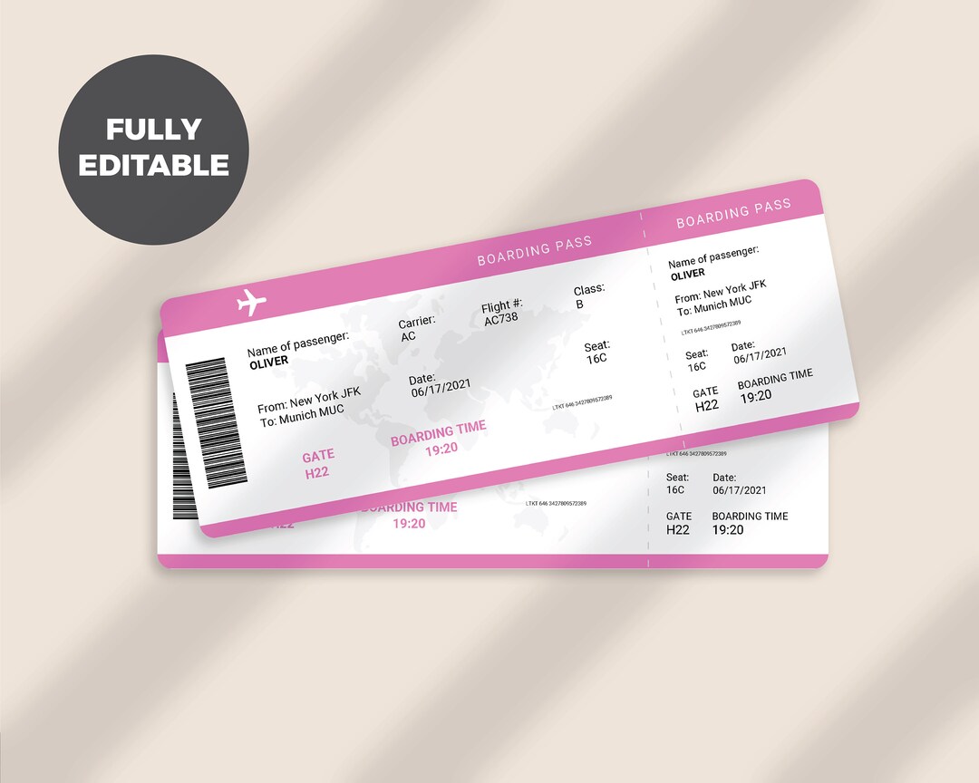 EDITABLE CUSTOM Boarding Pass Travel Trip Present Birthday Present ...