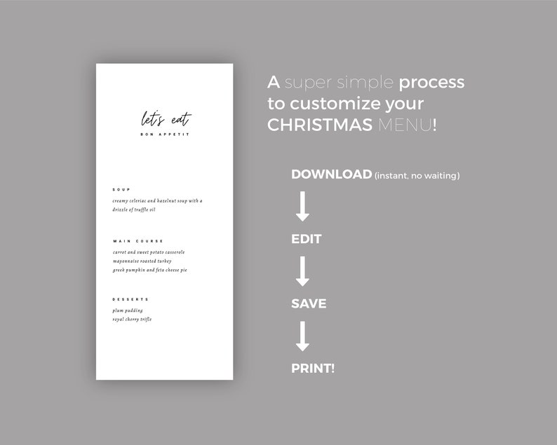 EDITABLE CUSTOM Menu Template Dinner Eating Dish Dinner | Etsy