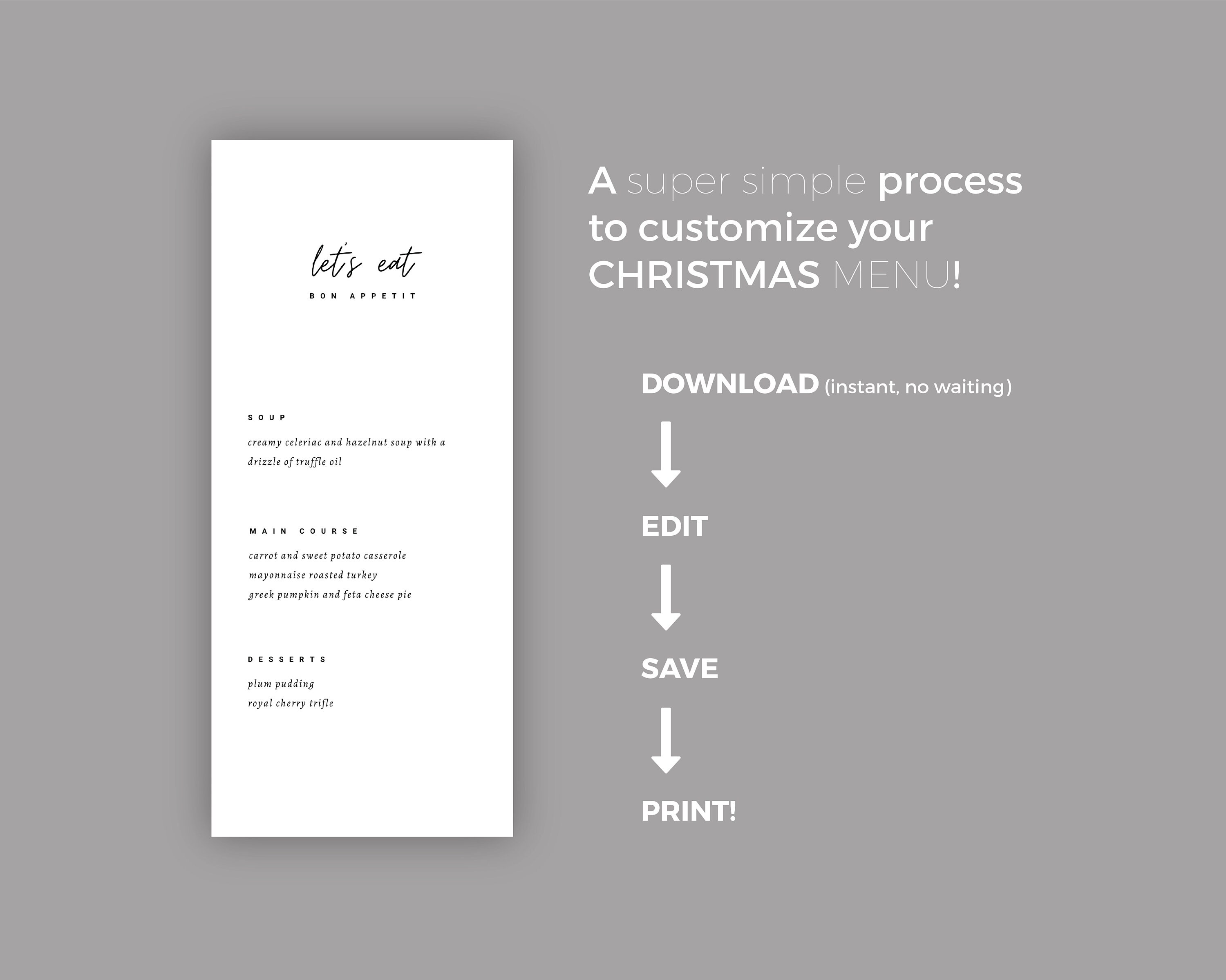 EDITABLE CUSTOM Menu Template Dinner Eating Dish Dinner | Etsy
