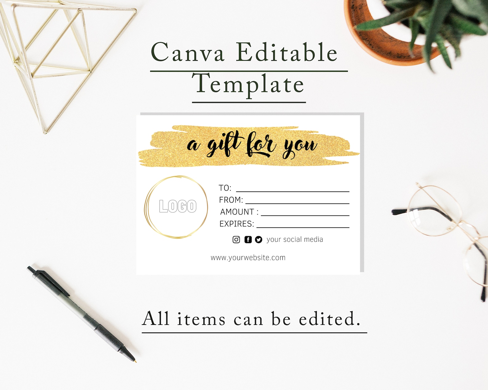 Fully Editable Gift Voucher Printable, A Gift for You Template, Gift ...