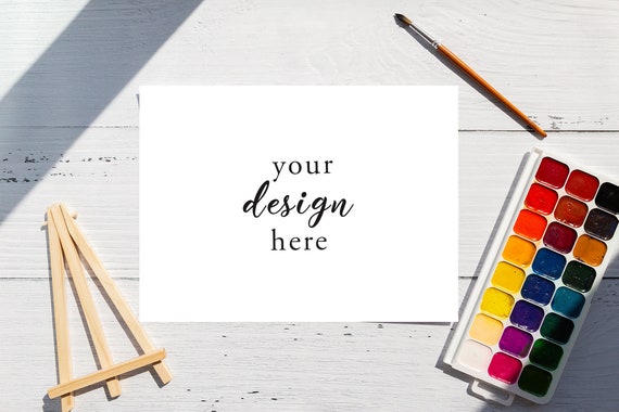 Horizontal Colouring Page Mockup With Brush and Paints - Etsy