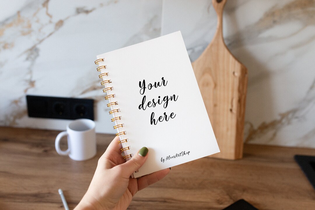 Spiral Bound Notebook Notepad JPG Mockup in the Hand, Digital Item ...