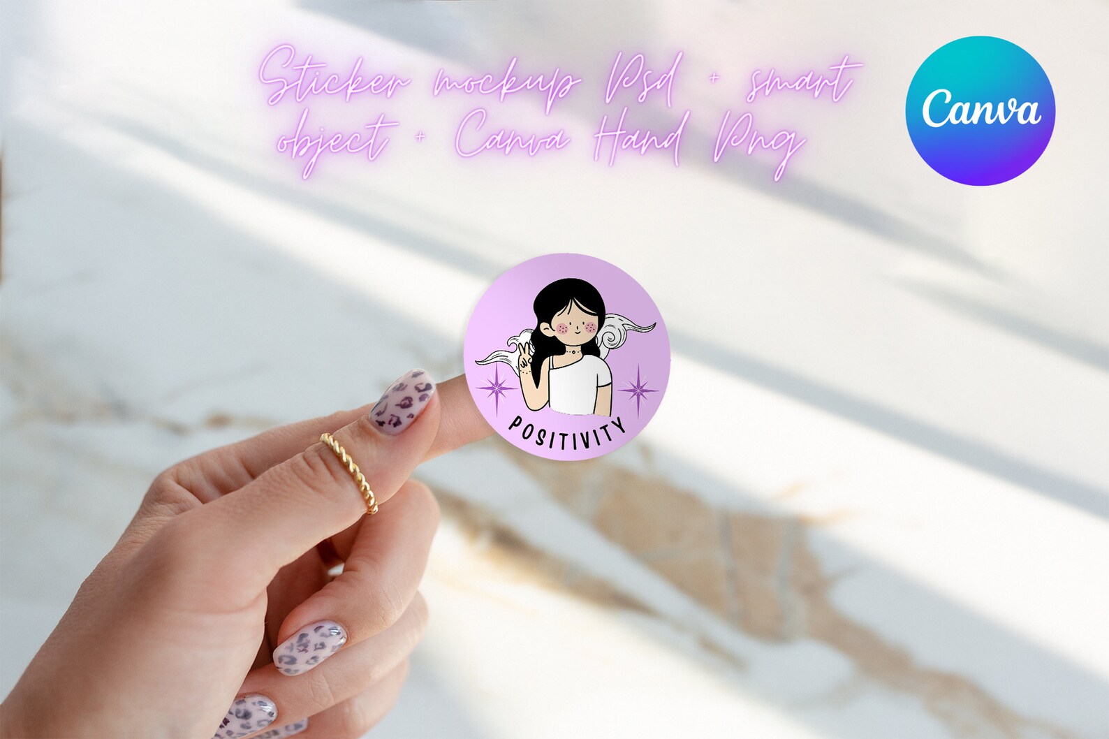 Hand Model Sticker Mockup + PNG Hand for Using in Canva Desing, Marble ...