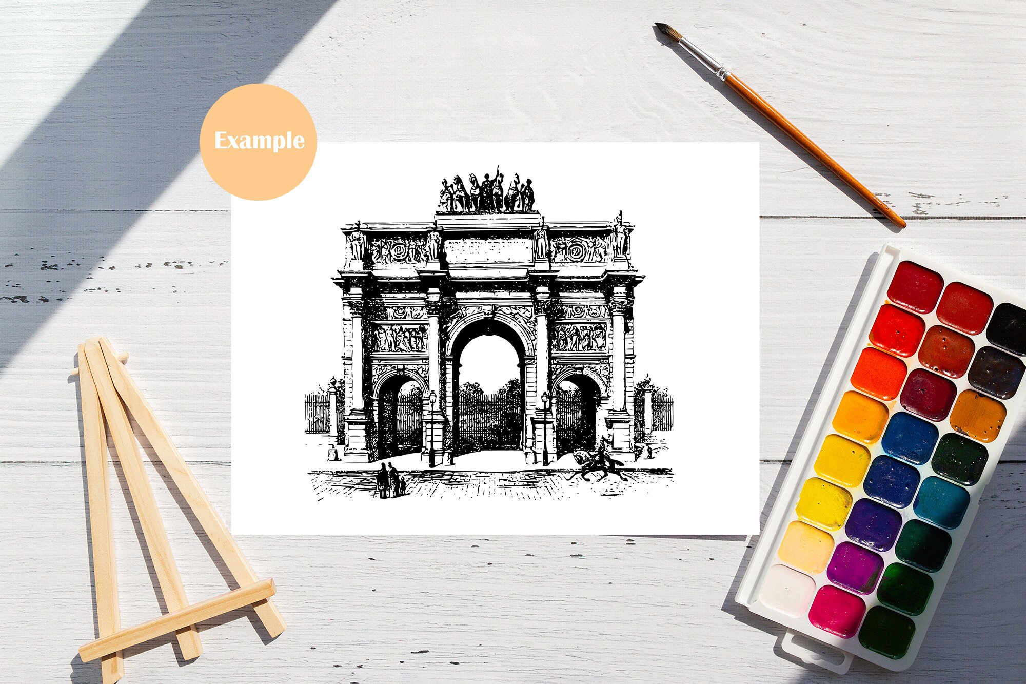Horizontal Colouring Page Mockup With Brush and Paints, Colouring Sheet ...