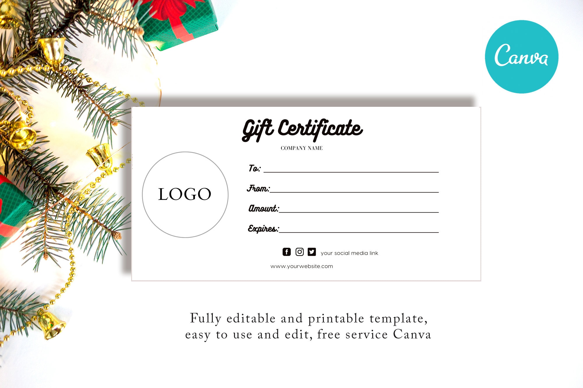 Gift Voucher Template Printable and Editable, 7X3.5 Size - Etsy