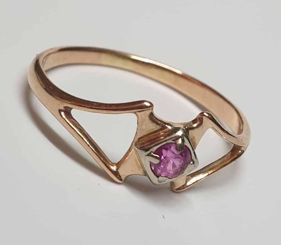 Vintage red stone ring solid gold 14k Unique Ring /585 Rose | Etsy