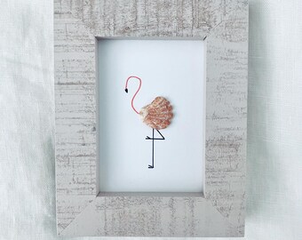 Seashell Flamingo Art Framed | Beach Flamingo Art | Flamingo Lover Gift ...