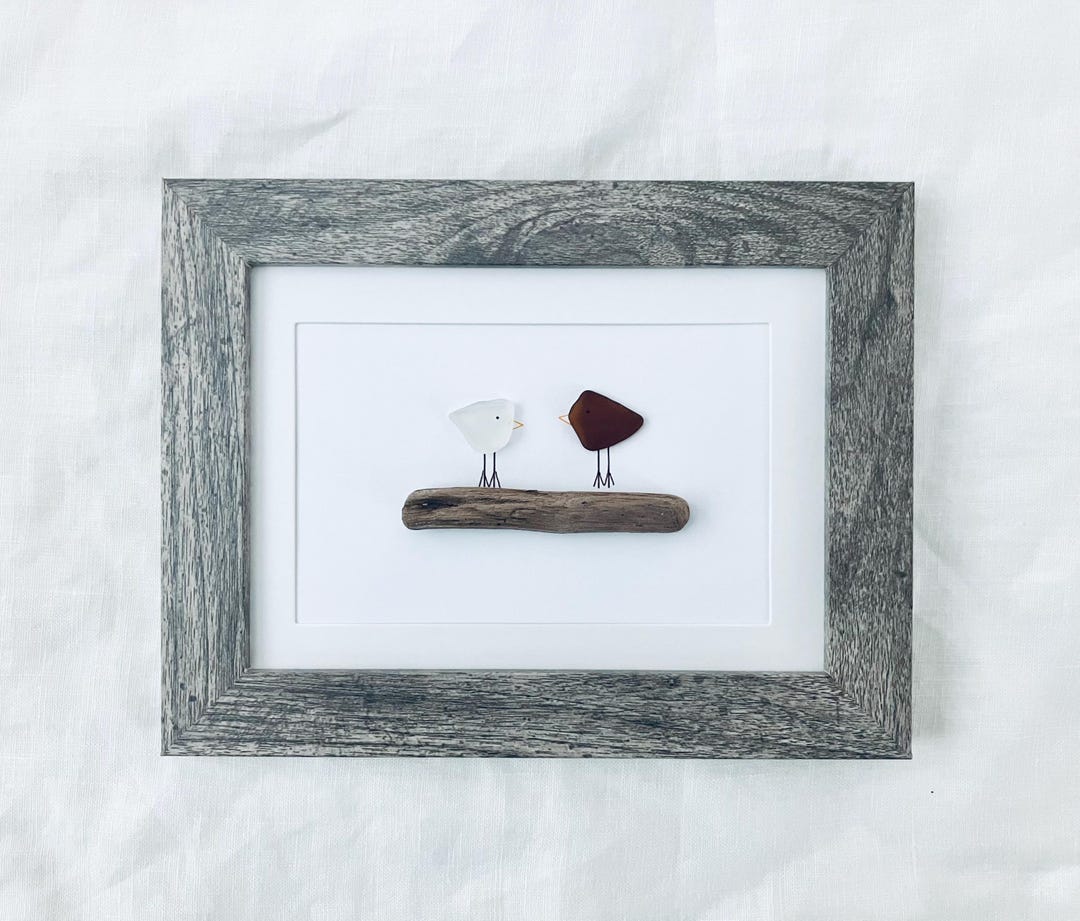 Sea Glass Bird Art Framed, Beach Glass Birds, Bird Artwork, Gifts for ...