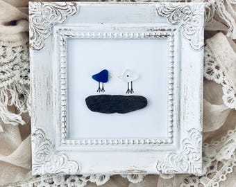 Sea Glass Bird Art Framed | Beach Glass Birds | Bird Lover Gift ...