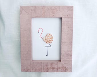 Seashell Flamingo Art Framed | Beach Flamingo Art | Flamingo Lover Gift ...