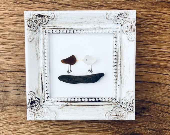 Sea Glass Bird Art Framed | Beach Glass Birds | Bird Lover Gift ...