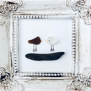 Sea Glass Bird Art Framed Beach Glass Birds Bird Lover Gift Coastal ...