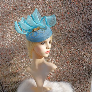 Light Blue Pillbox Fascinator Hat: Aqua Trim, Ascot Derby Style - Etsy