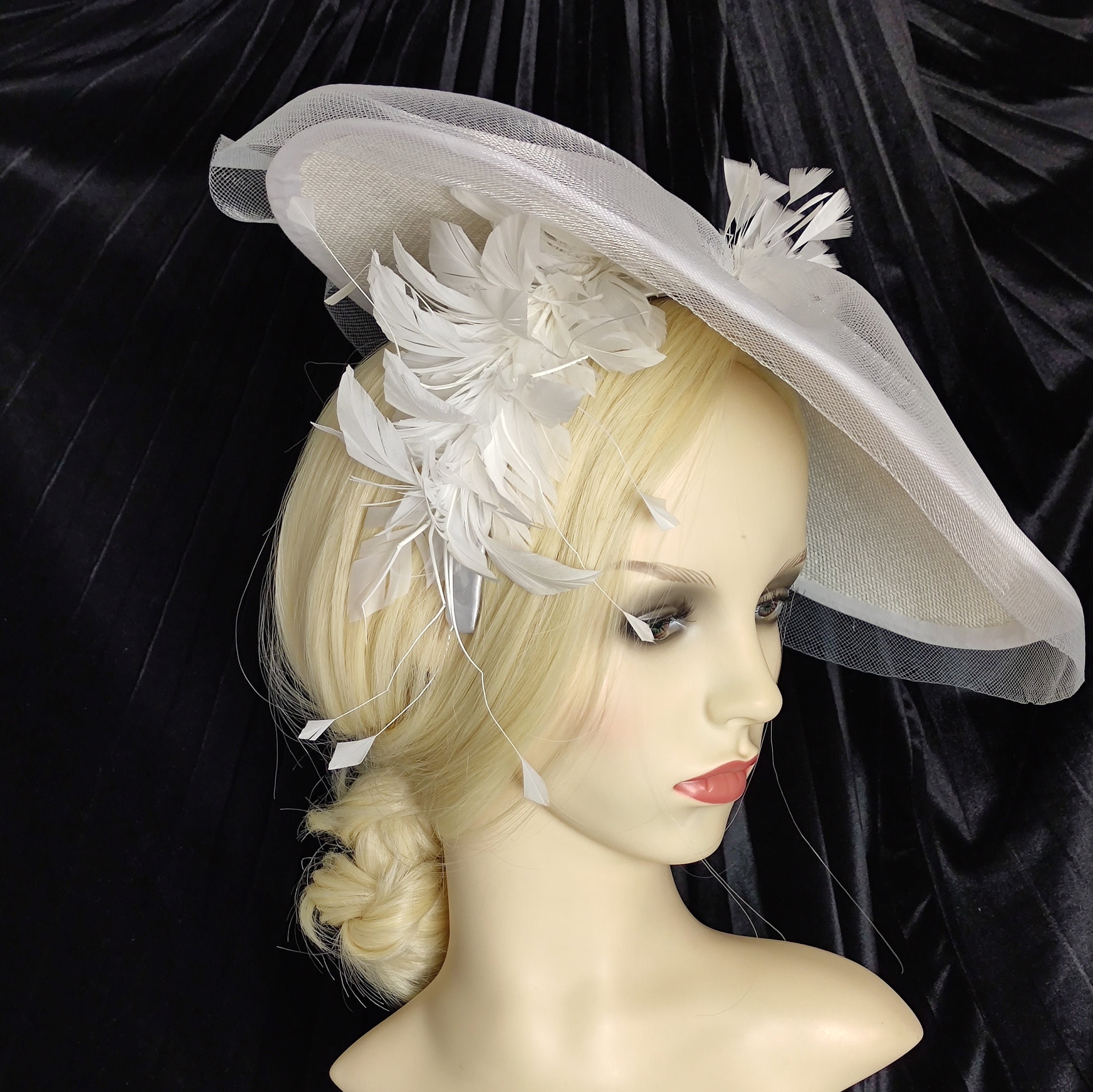 White Hat Wide Brim Mother of the Bride Hat, Kentucky Derby Hat ...