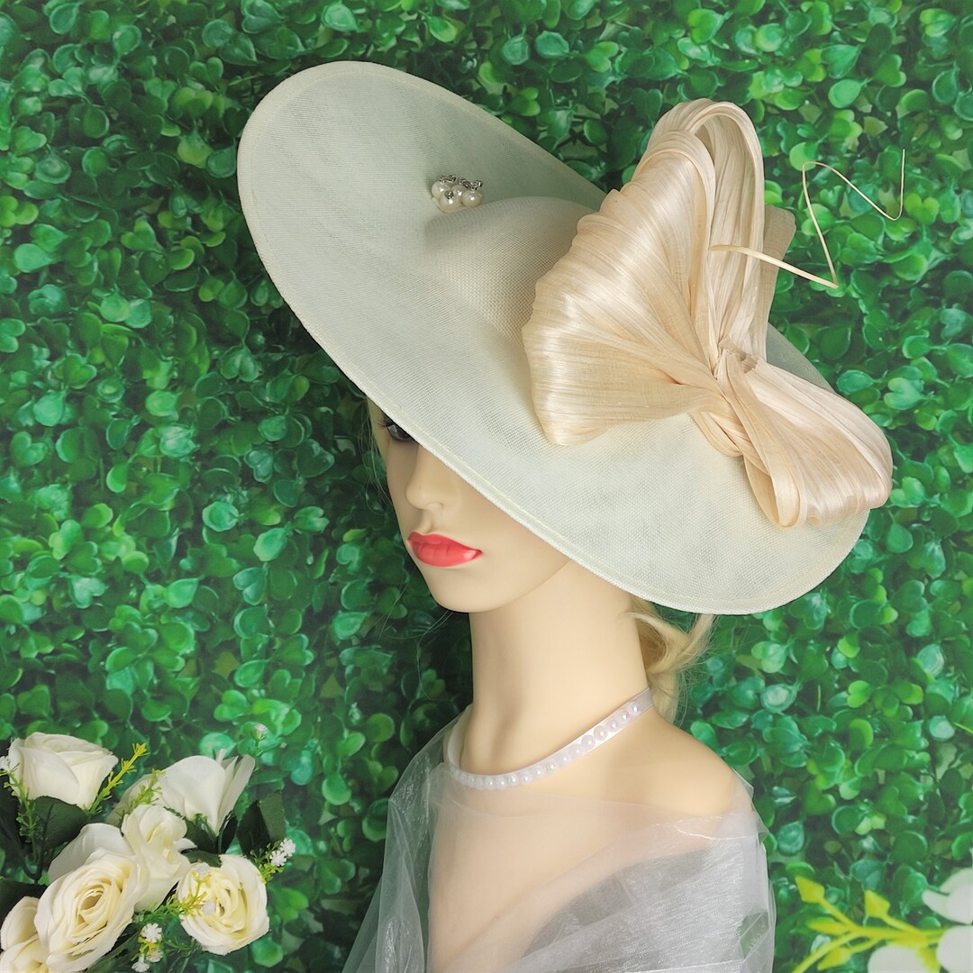 Ivory Silk Abaca Hat: Wide Brim Ascot Wedding Occasion - Etsy