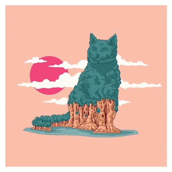 Forest Cat Art Print Illustration Cat Art Cat - Etsy