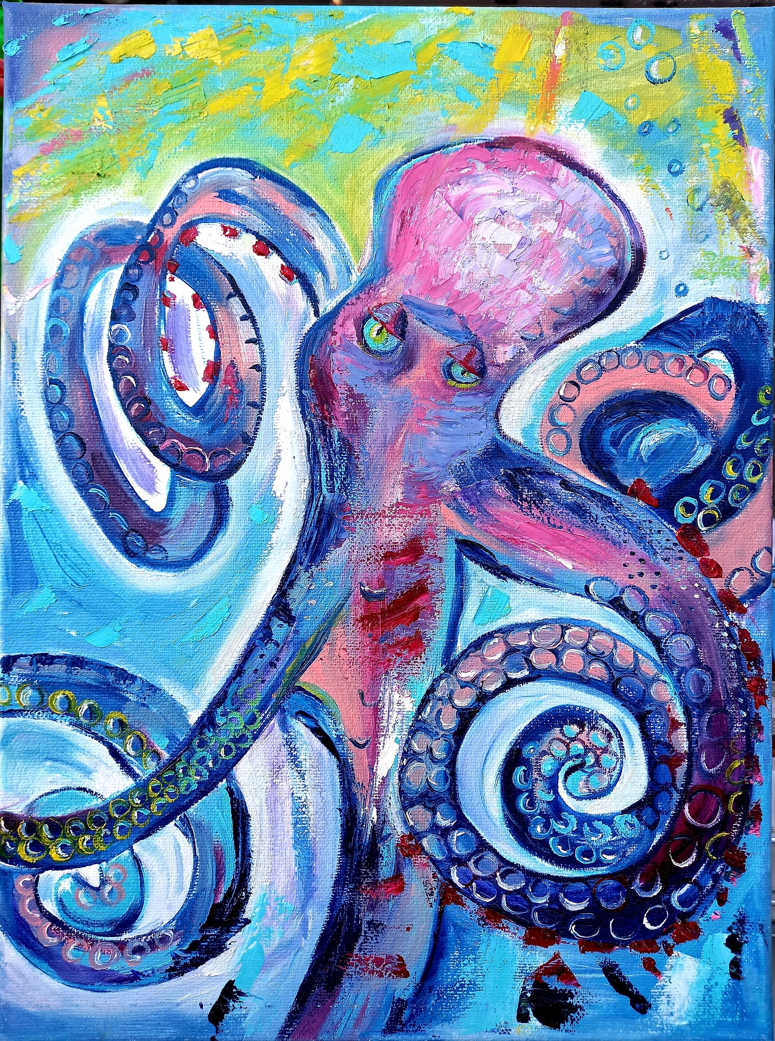 Octopus Oil Painting Original Art Animal Painting on Canvas Colorful ...