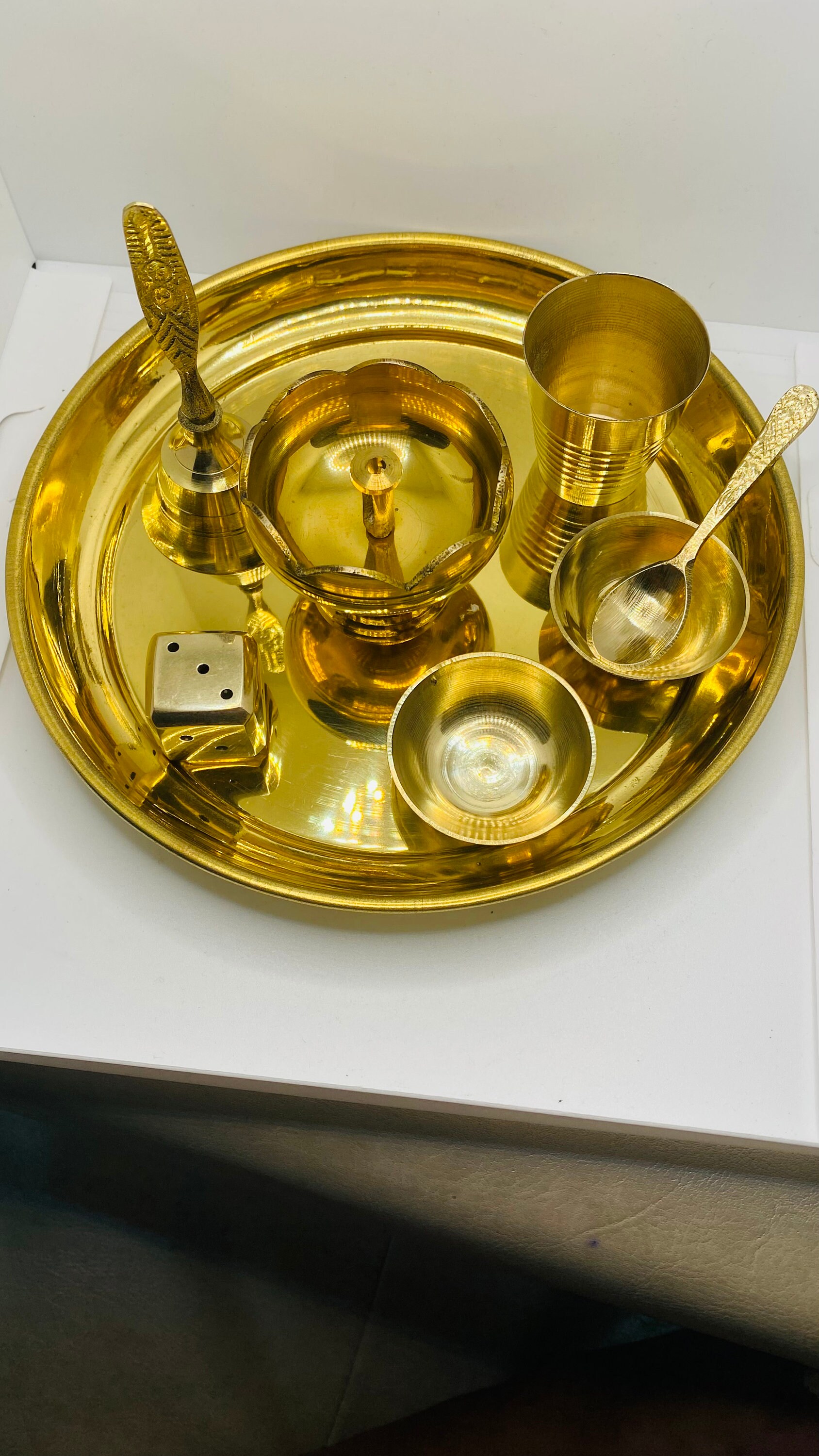 Pure Brass Pooja 7" Diameter Thali With Accessories Combo Pack | Diwali ...